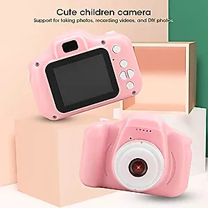 Mini Camera Portable Toy for Children, Digital Camera with TFT Color Screen, Fixed Lens Digital Video Camera, Cute Cartoon Camera Multi Cartoon Photo Frames(Pink)
