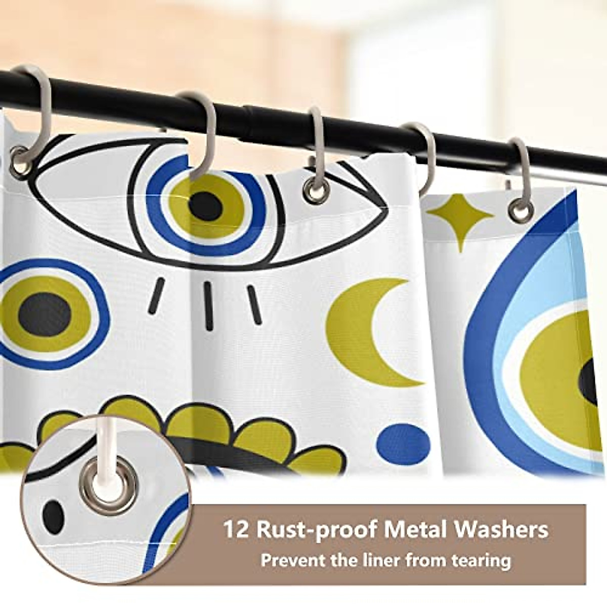 4PCS Abstract Eyes Pattern Shower Curtain Set with Non-Slip Rugs, Toilet Lid Cover and Bath U-Shaped Mat, Bathroom Decor Set Accessories Waterproof Shower Curtain Sets with 12 Hooks