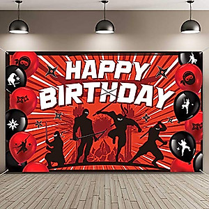 Ninja Themed Birthday Party Supplies Ninja Party Favors Decorations Warrior Birthday Banner Ninja Birthday Backdrop for Boys Happy Birthday Wall Hanging 70.8 x 43.3 Inch