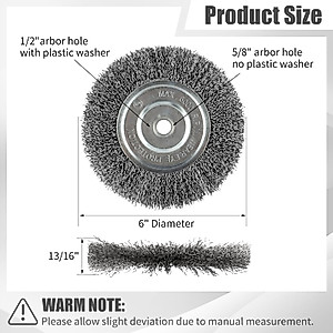 WENORA 6-Inch Wire Wheel for Bench Grinder, 0.012 Carbon Steel, Bench Grinder Wire Wheel with 1/2" & 5/8" Arbor Hole