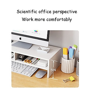 LITAITAI Monitor stand riser, Monitor Riser, three-tier shelf, large-capacity storage, elegant pearl white, Computer Monitor Stand, suitable for many occasions.