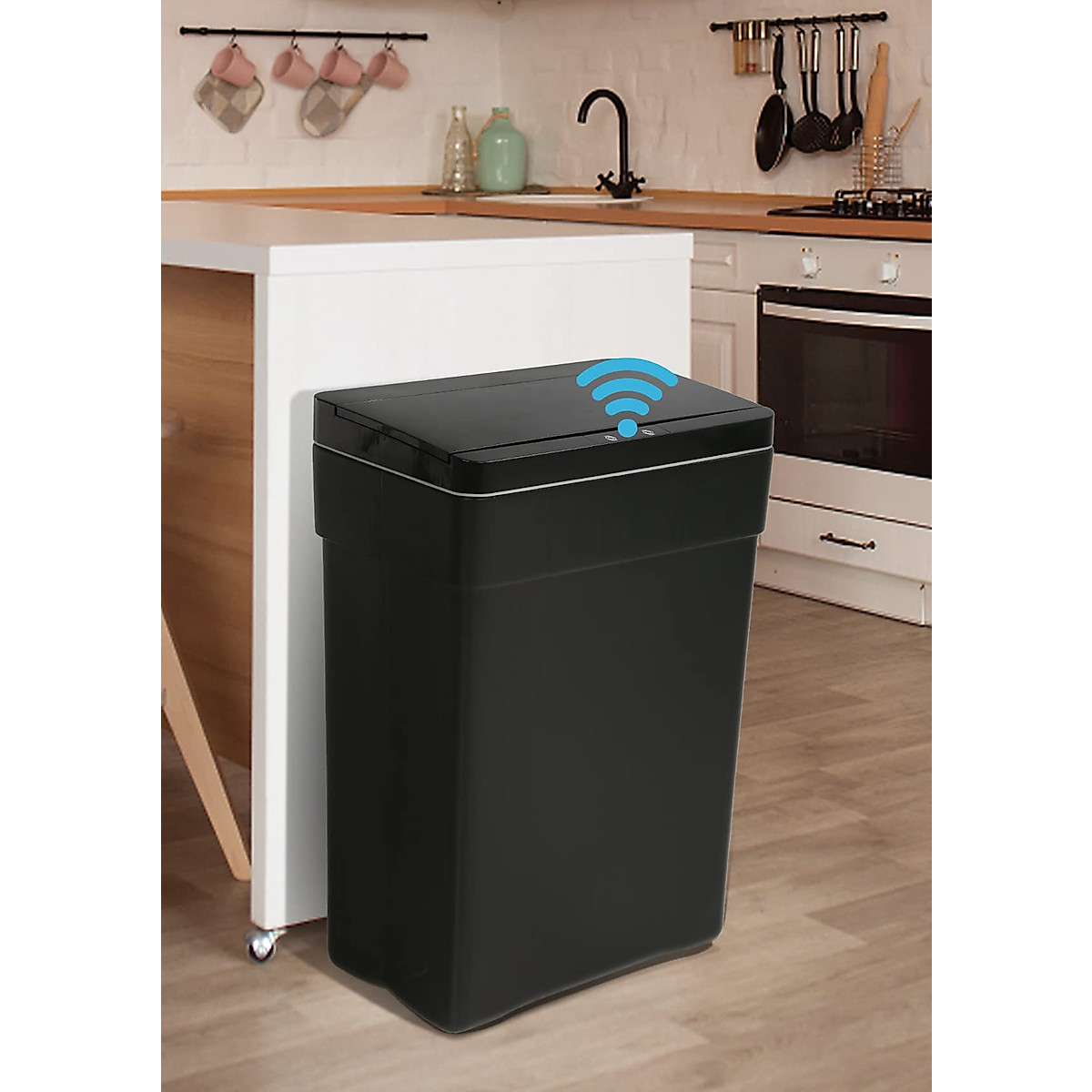 13 Gallon Trash Can, Touchless Automatic Garbage Can with Lid,50 Liter Rectangular High-Capacity Infrared Motion Sensor Trash Can for Kitchen Bathroom Bedroom Home Office, Kitchen Trash Can