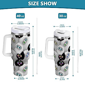 RPLIFE Cute Fun Vivid Black White Creatures 40oz Tumbler with Handle, Stainless Steel Water Bottle with Straw, Coffee Tumbler