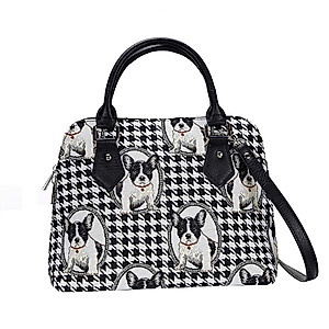 Signare Tapestry Hand Shoulder Bag Cross Body Purses Handbag Satchel Bag for Women In Black And White French Bulldog Design (CONV-FREN)