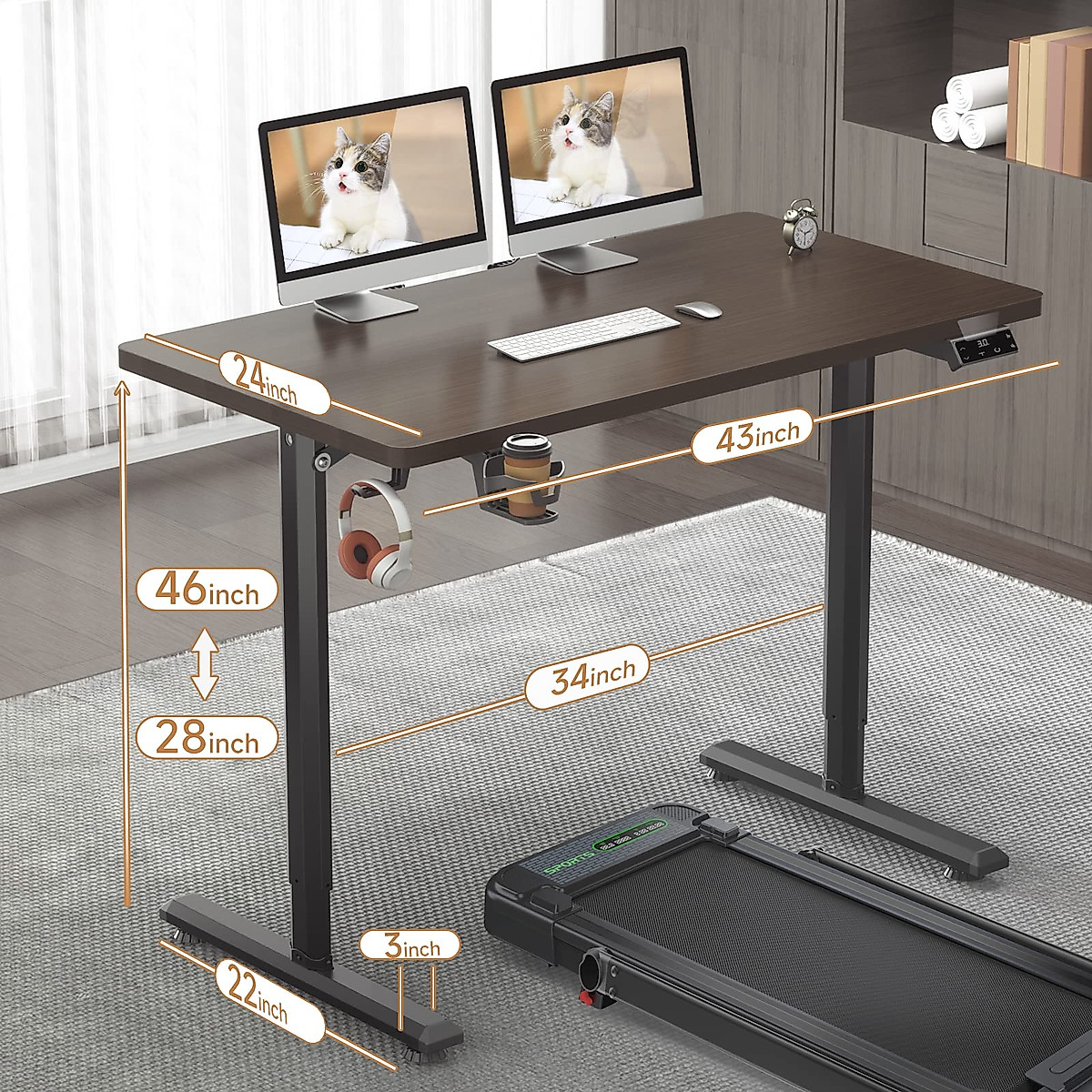 Dripex Electric Standing Desk Height Adjustable Computer Table-43 x 24 Inches Durable Large Workstation with Mouse Pad for Home Office