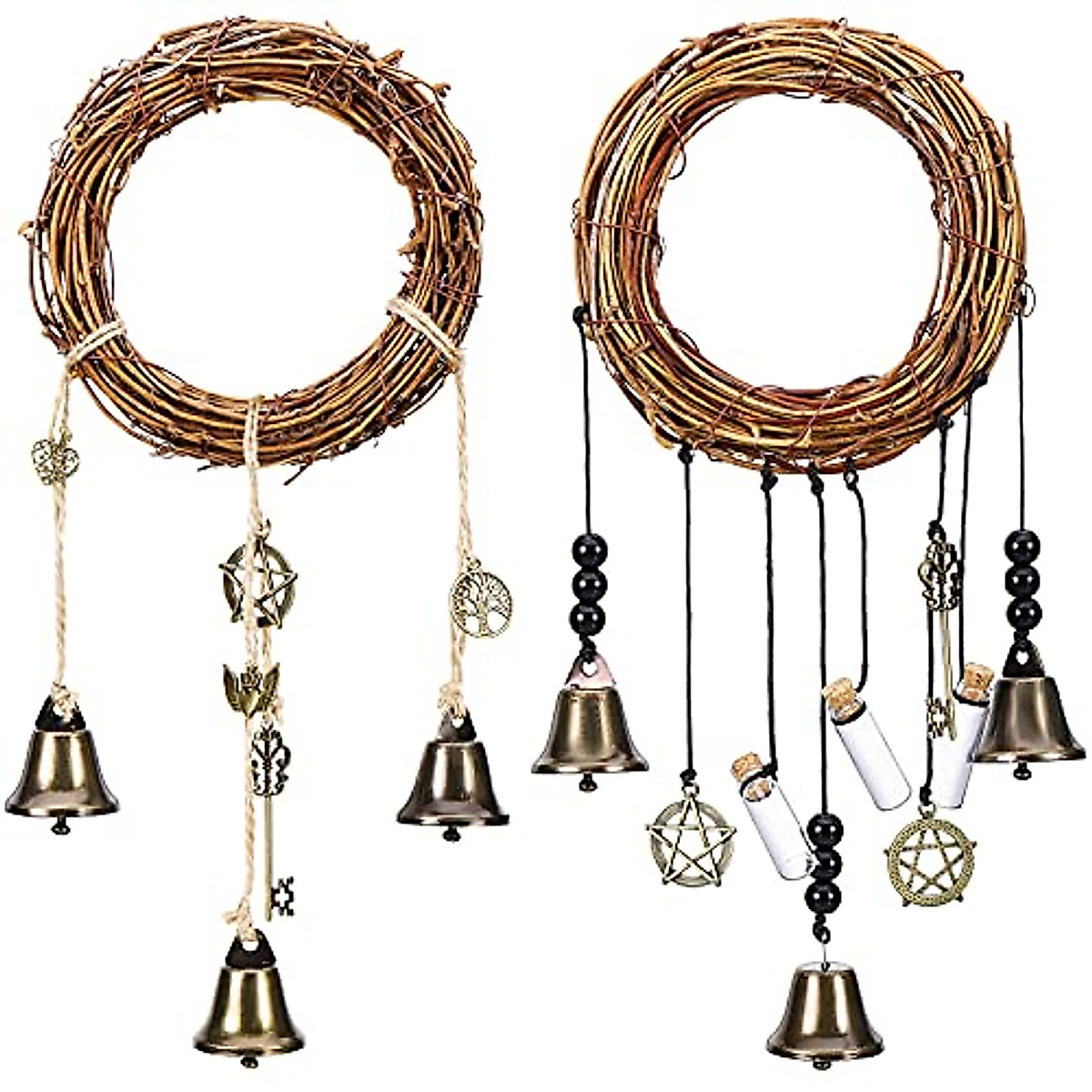2 Pieces Witch Bells Protection for Door Knob Hanger Wiccan Wind Chimes Witchy Things Clear Negative Energy Attracts Positive Witchcraft Wicca Supplies for Boho Home Room Decor