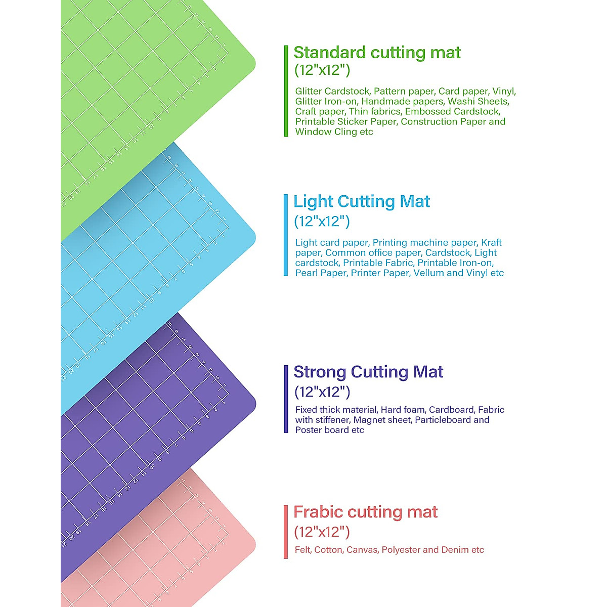 Gwybkq Cutting Mat for Cricut Maker 3/Maker/Explore 3/Air 2/Air/One 12 Pack 12x12 Variety Grip Sticky Pad Replacement Accessories for Silhouette Cricket Card Supplies Standard Light Strong Frabic