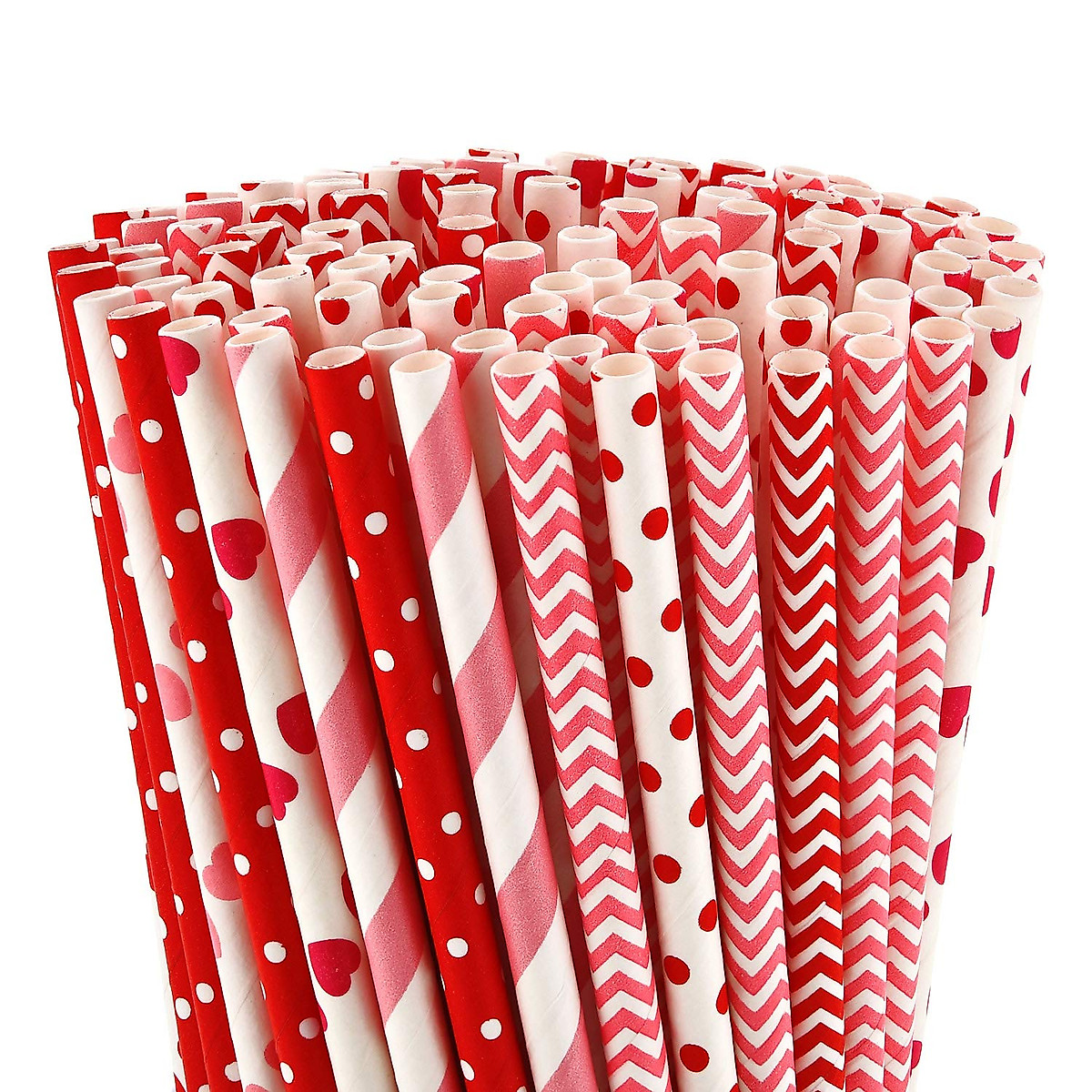Boao 200 Pieces Valentines Straws Valentines Paper Straws Heart Drinking Straws Heart Striped Paper Straws Decorative Holiday Straws for Valentine's Day Wedding Party Supplies, 8 Styles