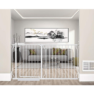 ALLAIBB Extra Wide Pressure Mounted Baby Gate Walk Through Child Kids Safety Toddler White Long Large Pet Dog Gates with Extension for doorways Kitchen and Living Room (57.48-62.20"/146-158cm)