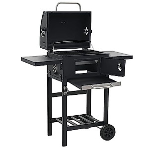 VRAXO Charcoal-Fueled BBQ Grill with Bottom Shelf Black,Outdoor Grills-37.84lbs