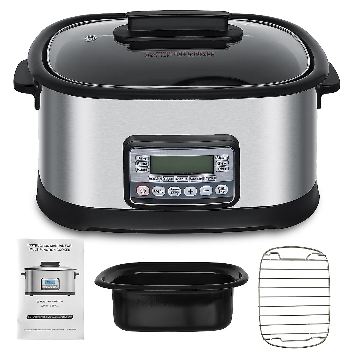 spoonlemon 6.5Qt 11-in-1 Multi Cooker, Digital Programmable Slow Cooker With Bake, Sauté, Roast, and Sous Vide functions, 1500W Timer&Temp Control,Dishwasher Safe Lid&Nonstick Inner Pot