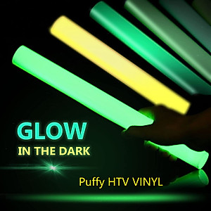 Glow in Dark Puff HTV Heat Transfer Vinyl White, 3D Puff Heat Transfer Vinyl, Neon Green Iron on Vinyl, Color Changing White Flocking Vinyl Heat Transfer 3 Sheets 12”X10”