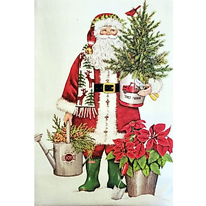 Mary Lake Thompson Poinsettia Christmas Santa Dish Towel