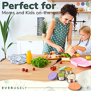 Everusely 3 x 1.7oz Leakproof Salad Dressing Container To Go, Stainless Steel Small Condiment Containers with Lids, Sauce Containers For Lunch Box, Dressing Cups with Lids, Dip Containers, Sauce Cups