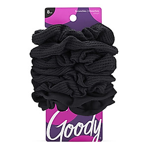 Goody Ouchless Jersey Scrunchies - 8 Ct, Black, Damage-Free, Dentless & Secure Hold Hair Ties, Gentle Hair Accessories for Women & Men, All Day Comfort, All Hair Types