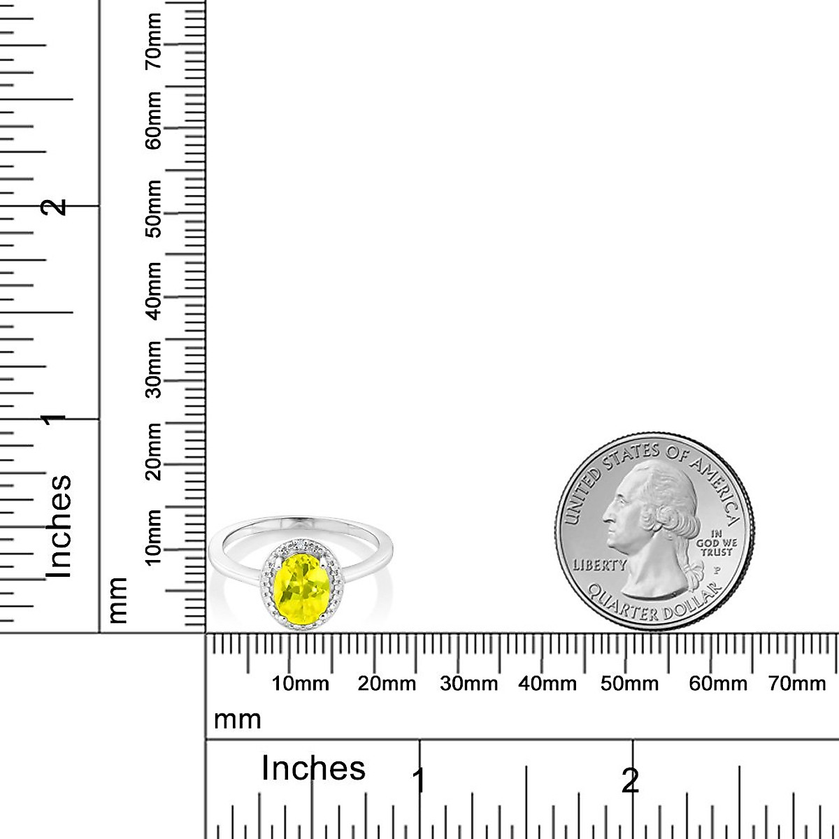 Gem Stone King 925 Sterling Silver Canary Mystic Topaz and White Diamond Engagement Ring For Women (1.31 Cttw, Gemstone Birthstone, Oval 8X6MM, Available In Size 5, 6, 7, 8, 9)