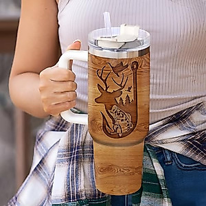 Hyturtle Personalized Hunting Gifts For Men - Deer Hunting Tumbler 40oz with Handle and Straw- Gift For Dad Him Boy Husband From Son Wife- Birthday Christmas Gifts For Hunters