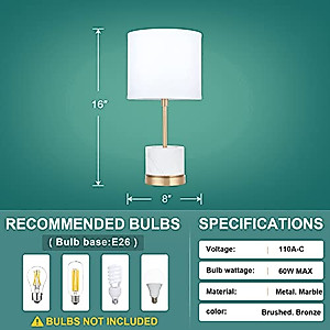 Doraimi 1 Light Marble Pen Holder Desk Lamp with Plating Antique Brass Finish, Modern and Concise Style Desk Lamp with Off-White Fabric Shade for Bedroom, Living Room,Office.(Included a 10W CFL Bulb)