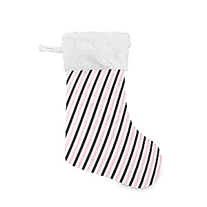 Kigai Christmas Stockings Pink Black Stripe Large Candy Stockings Stuffers Kids Cute Xmas Sock Decorations 1PC for Home Holiday Party 12" x18"