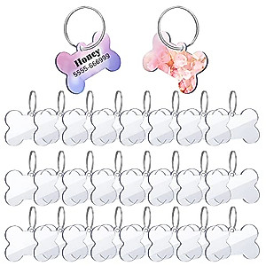 24 Pieces Blank Acrylic Dog Tag Bone-Shaped Acrylic Dog ID Tags with 24 Pieces Key Chain Rings for DIY Dogs and Cats Pet Name Number Tags Crafts Decorations, 1.49 x 1 Inch