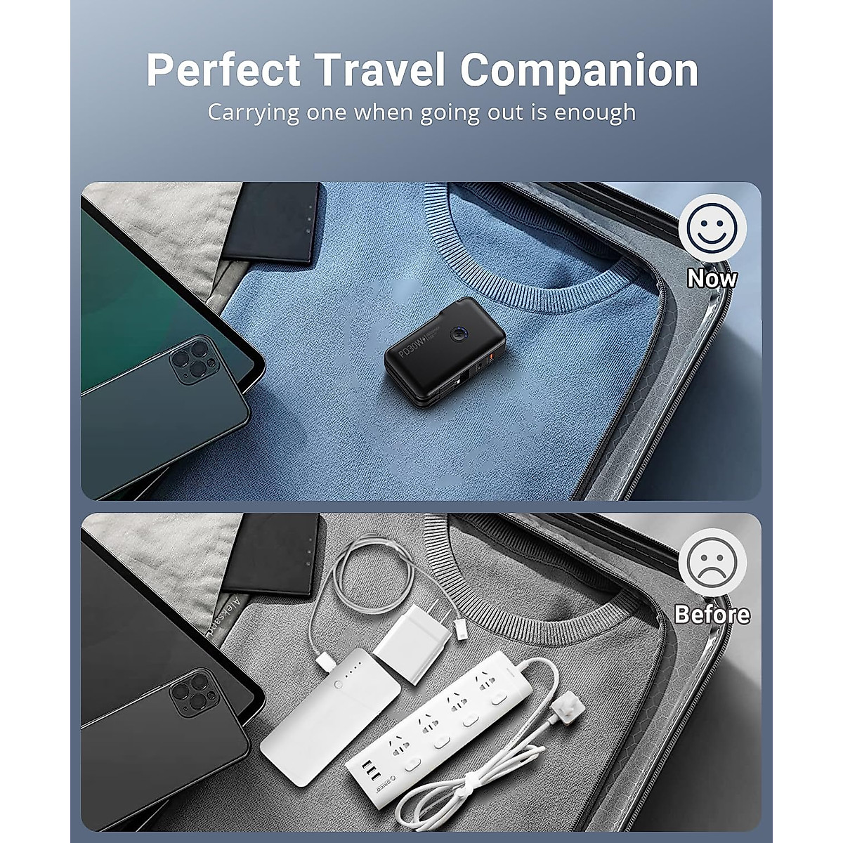 Portable Charger, Power Bank, 16000mAh Power Bank Built-in AC Wall Plug and Cables, PD 30W and QC4.0 Fast Charger for iPhone and Android Phones and Most Electronic Devices (Black)