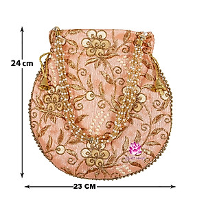 Indian Ethnic Potli bag Ladies Handbag Purse for Bridal Batwa Pearls Handle Purse Clutch Purse for Women (Brige)