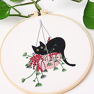 REEWISLY 4 pcs of Embroidery Starter kit with Patterns and Instructions, DIY Adult Beginner Cross Stitch Kits, Including 2 Plastic Embroidery Rings, 1 Pair of Scissors, Colored Threads and Needles