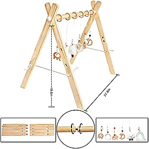 Golener Baby Play Gym Wooden Baby Gym with 6 Infant Activity Toys,Foldable Frame Hanging Bar,Toddler Activity Center with Pull Ring,Wood Gyms for Newborn Gift, Girl & Boy Shower Gift,Easy to Assemble