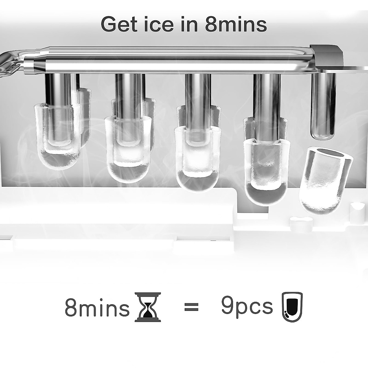 ZAFRO Ice Maker Countertop, Portable Ice Maker with Self-Cleaning, 26Lbs/24Hrs, 9 Cubes Ready in 8 Mins, One-Click Operation, Compact Ice Maker with Ice Scoop/Basket for Home/Kitchen/Office, Silver