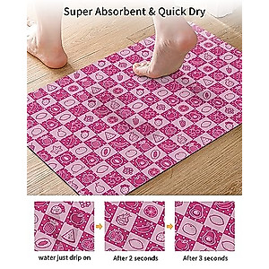 Pink Fruit Checkered Bath Mat for Tub,Non Slip Bathroom Floor Runner Rug Quick Dry & Absorbent Diatomaceous Earth Kitchen Shower Sink Washable Doormat,Funny Cute Fantasy Food Plaid Lattice 18"x30"