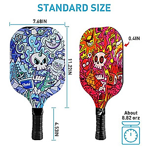 Pickleball Paddles Set of 4, Ornate Skull Pattern Pickleball Rackets with 4 Premium Wood Paddles & 4 Pickleballs & 2 Handle Grips Tape & 2 Pickleball Belts & Carry Bag for Beginners Men Women Adults