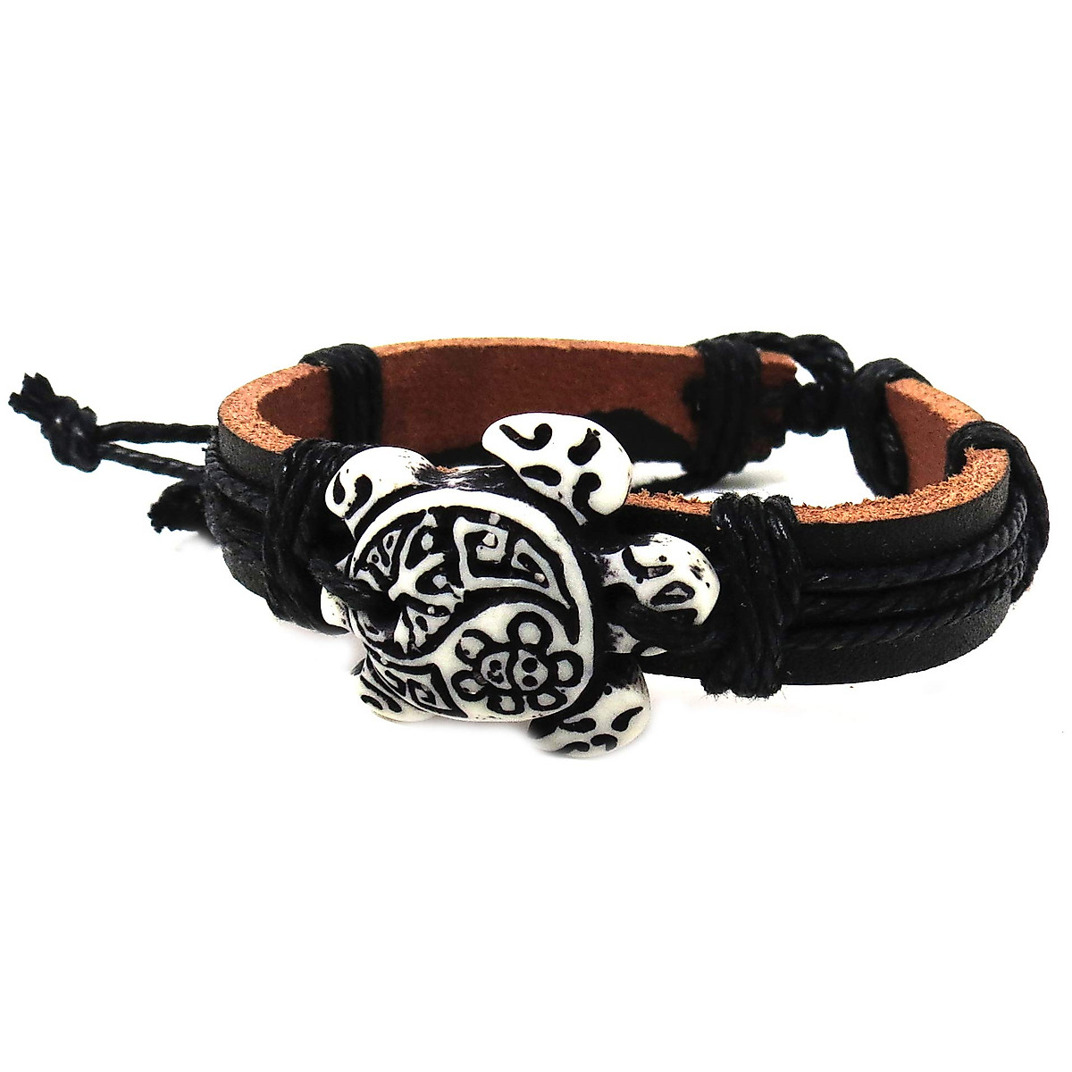 Sea Turtle Bracelet with Indian Symbols Engraved-Turtle with Coqui Taino and Indian Sun-Hawaiian Sea Turtles Leather Bracelet