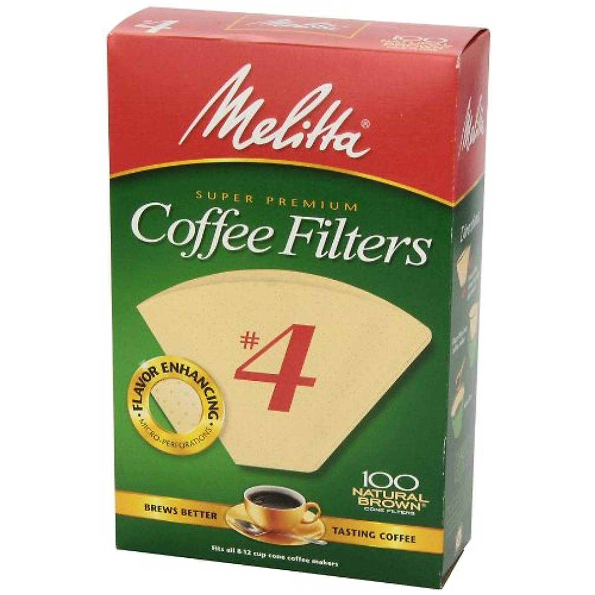 Melitta 4 Cone Coffee Filters, Unbleached Natural Brown, 100 Total Filters Count - Packaging May Vary