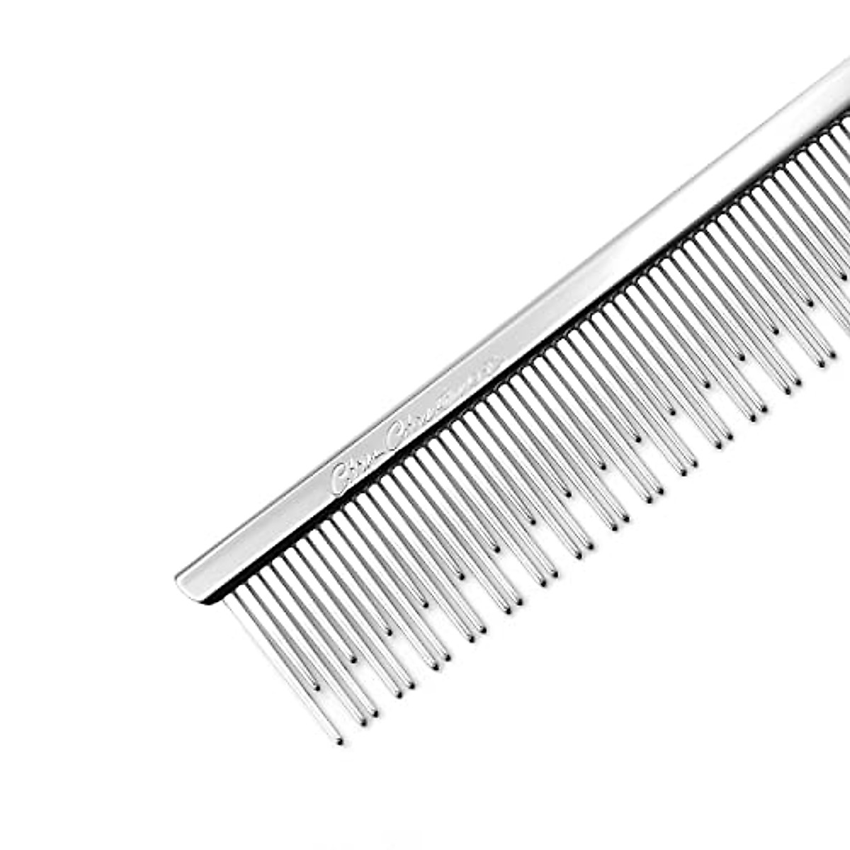 Chris Christensen 6in Cat/Carding Dual Tooth Butter Comb, Groom Like a Professional, Rounded Corners Prevent Friction and Breakage, Solid Brass Spin with Steel Teeth, Chrome Finish