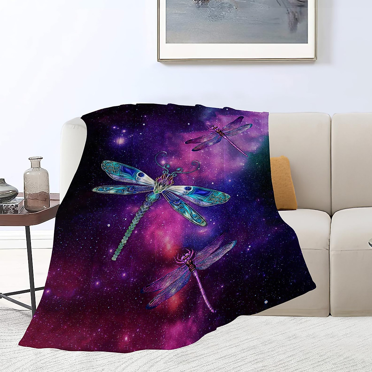 Dragonfly Throw Blanket Flannel Fleece Galaxy Starry Sky Cozy Plush Ultra Soft Warm Blankets Fuzzy Party Blanket Caring Gifts for Girls Women Men Boys 50"X40"