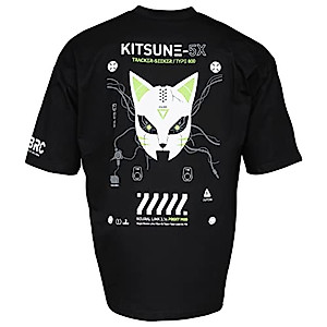 Fabric of the Universe Techwear Graphic Cyberpunk Fashion T-Shirt (Black Kitsune-5X, Medium)