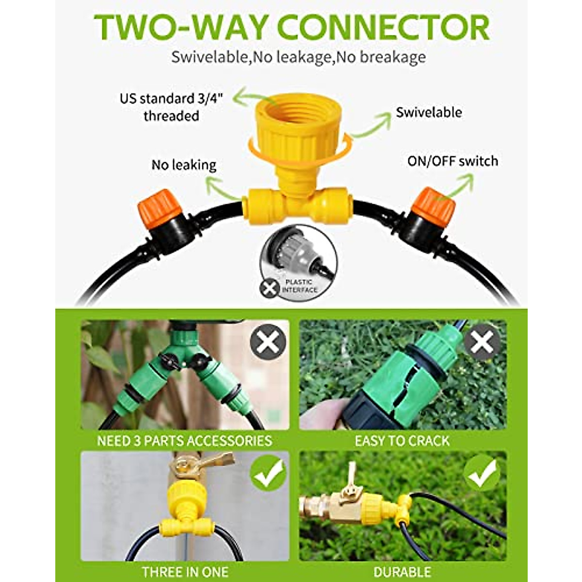 HIRALIY 91.8FT/28m Drip Irrigation Kits for Plant, Patio Watering System for Flower Beds, Automatic Irrigation Equipment Set for Garden Fruit Orchards and Shrubs, 1/4" Drip tubing and Two-ways Adapter