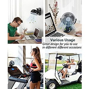 TYZU 5 Inch Clip on Fan, 3-Speed Desk Fan, 2500mAh Battery Operated Portable Stroller Fan with Strong Clamp, Small Dorm Fan with Strong Airflow, 360°Rotate, Quiet USB Fan for Bed Office Treadmill