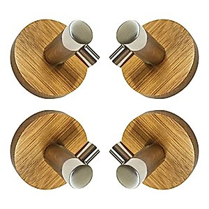 Towel Hooks, Strong & Sturdy, Modern 304 Stainless Steel and Bamboo Robe Hooks, Waterproof Adhesive Hooks for Hanging Towels, Jackets, Keys, Robes, etc. in The Home, Kitchen, Bathroom (4-Pack)