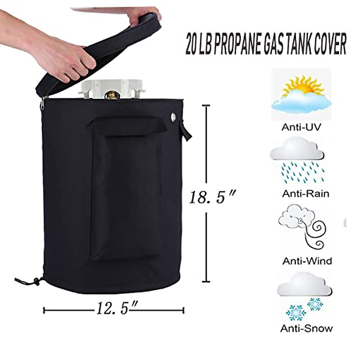 SIRUITON 600D Heavy Duty Propane Tank Cover Fits Standard 20 lb Tank Cylinder, Upgrade Stable Tabletop Feature，UV and Weather Resistant ,Ventilated with Storage Pocket