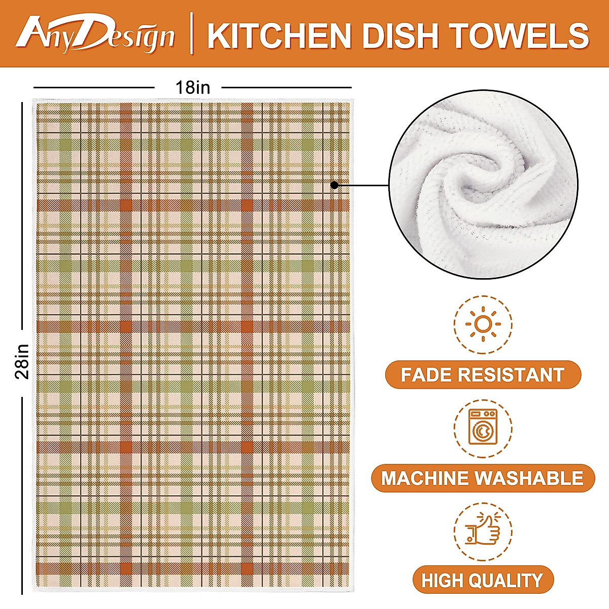 AnyDesign Fall Kitchen Towel Rustic Autumn Plaids Maple Leaves Dish Towel 28 x 18 Inch Farmhouse Tea Towel Decorative Hand Drying Towel for Kitchen Cooking Baking Party Supplies, 2 Pack