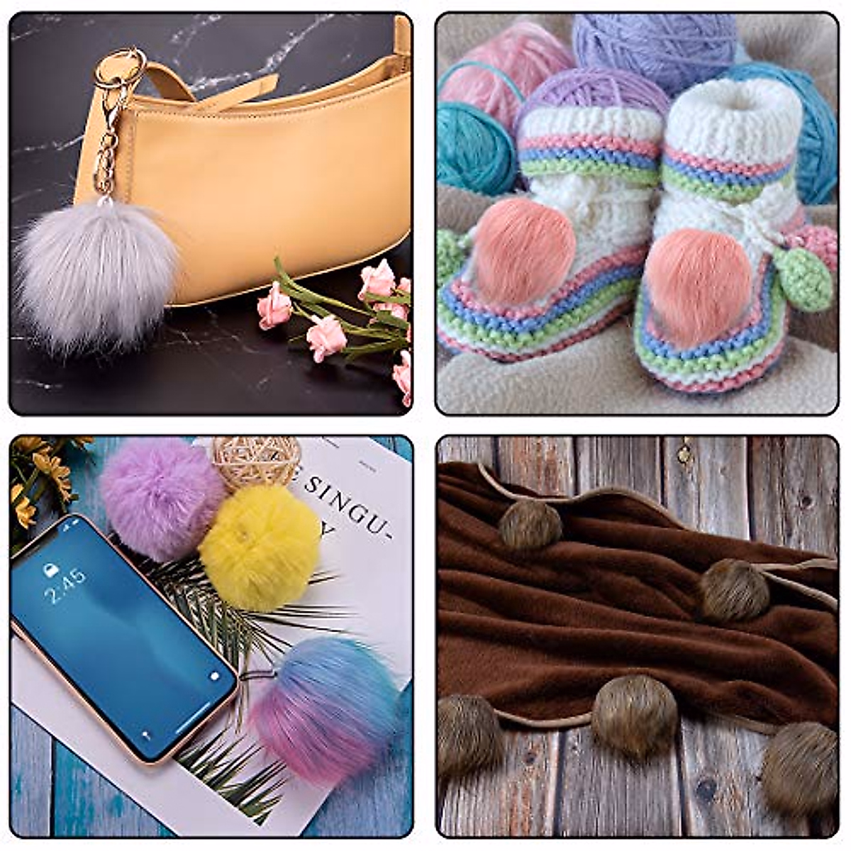SIQUK 46 Pcs Faux Fur Fluffy Pom Pom Balls with Elastic Loop for Hats Scarves Gloves Bags Accessories (23 Mild Colors, 2 Pcs Each)