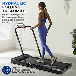 SereneLife Folding Treadmill Exercise Running Machine, Under Desk Storage, Electric Motorized with16 Pre-Set Program, Bluetooth Integration, Home Gym/Office, Walking or Jogging, 265lbs Capacity
