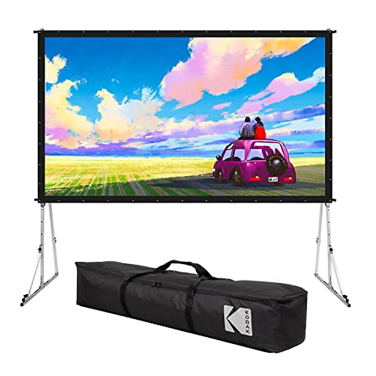 KODAK 120” Dual Projector Screen w/ Stand | Fast Fold Gray Front & Rear Projection Backdrop for Outdoor & Indoor Movies with Tripod, Outdoor Stability Kit, & Black Storage Carry Case