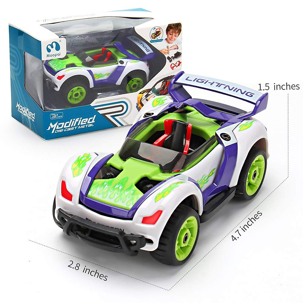 M MOOPAI Pull-Back Toy Cars Take Apart Race Car DIY Car Assembly Toy Tool Kit Build Your Own Car Educational Toy for Kids Boys & Girls Toys Aged 3+ (Purple Green)