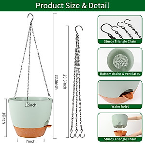 GARDIFE Large Hanging Planter, 12 inch Hanging planters for Indoor. Outdoor Plants, Self Watering Plant Pot, Plant Hanger, Green