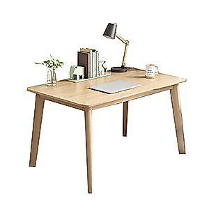 IOTXY Simple Wooden Writing Desk - Freestanding Modern PC Laptop Computer Workbench with Solid Wood Legs for Home Office, TV Table, 31.5" Width Music Live Desk in Raw Wood Color