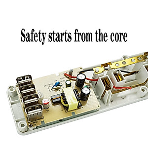 RIGO Power Strip Surge Protector, 3 Outlets, 4 USB Ports, Fireproof Material, UL Certified, 5.5ft Cord, On/Off Switch, White