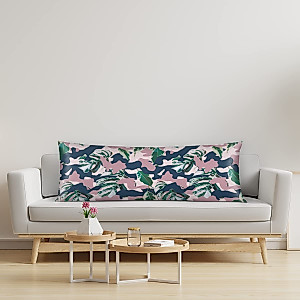 Camouflage Tropical Leaves Satin Body Pillow Pillowcase for Hair and Skin Military Camo Long Body Pillow Case Cover 21x54 Soft Breathable Body Pillow Cases