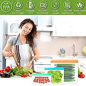 BLOCE Reusable Food Storage Bags, 12 Pack BPA FREE Flat Freezer Bags - Includes 4 Reusable Gallon Bags + 4 Leakproof Reusable Sandwich Bags + 4 Food Grade Kids Snack Bags, FDA Grade Reusable Ziplock Bags Silicone for Meat Fruit Cereal Snacks